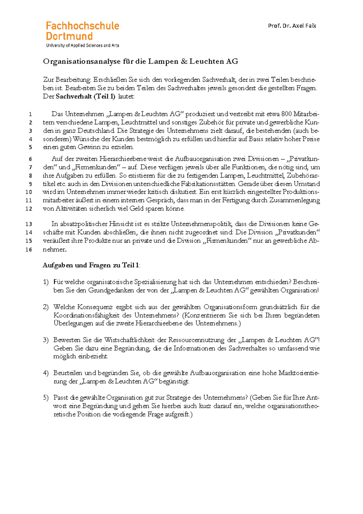 Faix Organisation Case Lampen aamp; Leuchten AG-1 - Prof. Dr. Axel Faix ...
