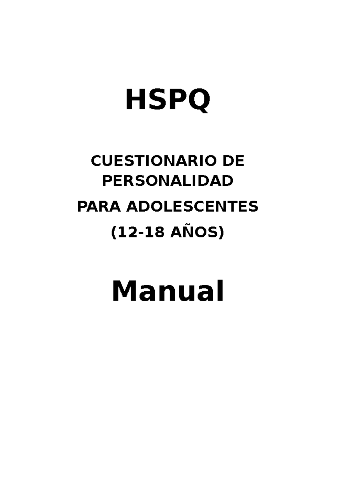 Manual HSPQ: Ficha Técnica y Guía de Interpretación del Cuestionario ...