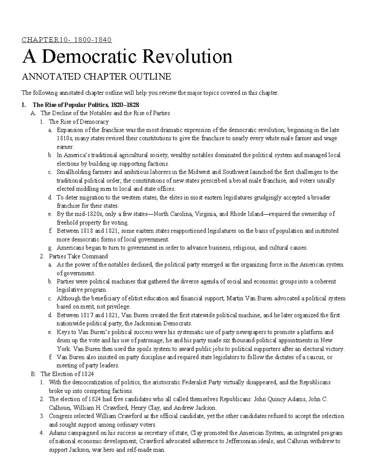 Chapter 10 Guided Notes: The Democratic Revolution (1820-1840) - Studocu