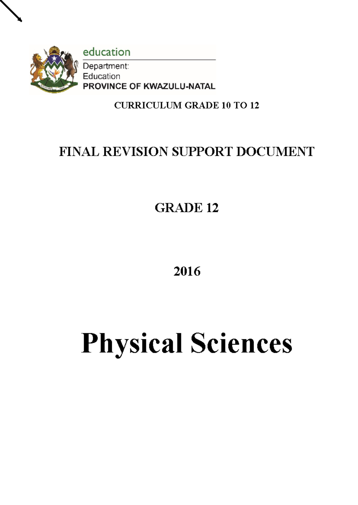 2016 Physical Sciences Grade 12 Final Revision Notes - Studocu