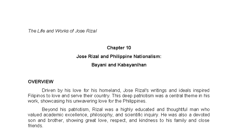 Chapter 10: Jose Rizal and Philippine Nationalism (RIZAL 101) - Studocu