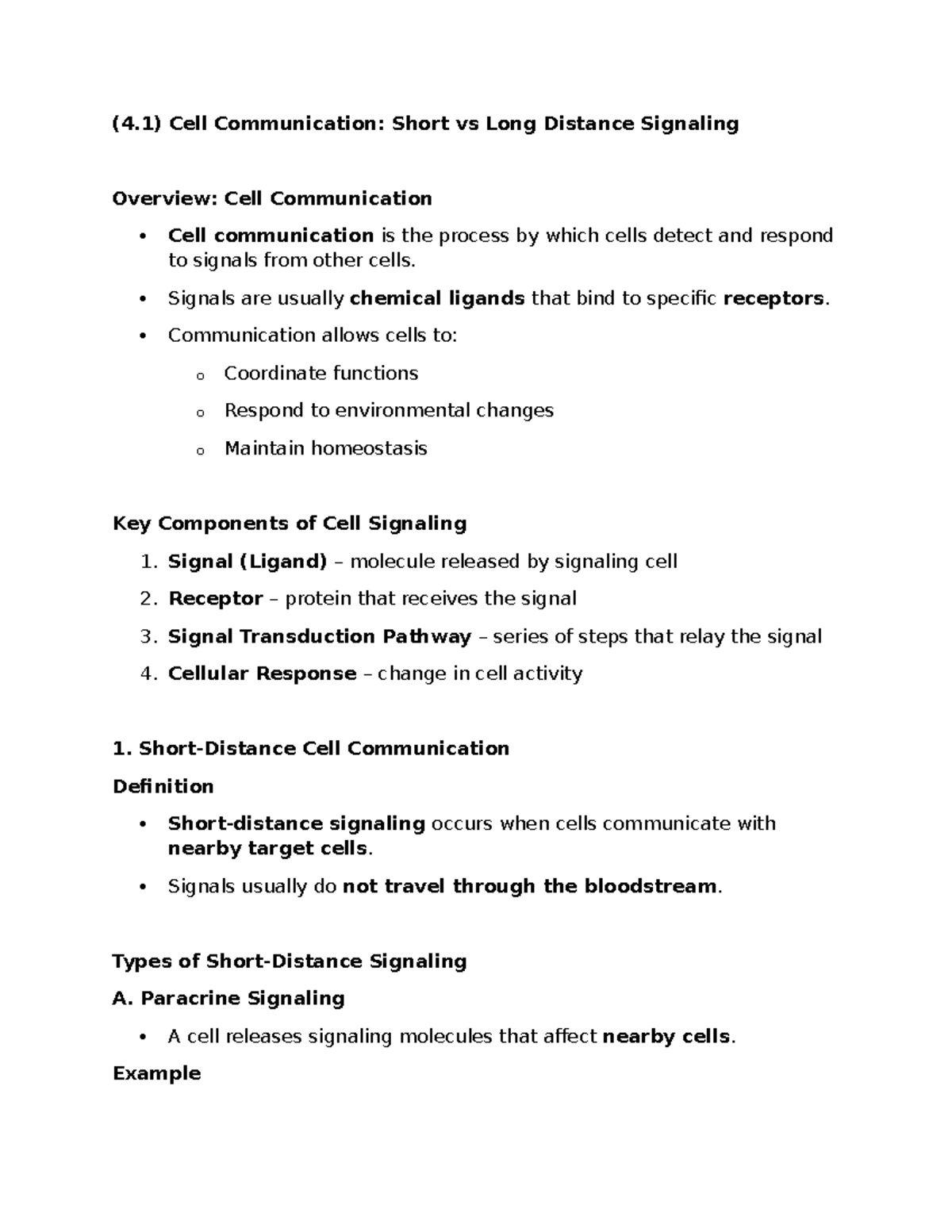 (1-4) AP Biology Notes: Cell Communication & Feedback Mechanisms - Studocu