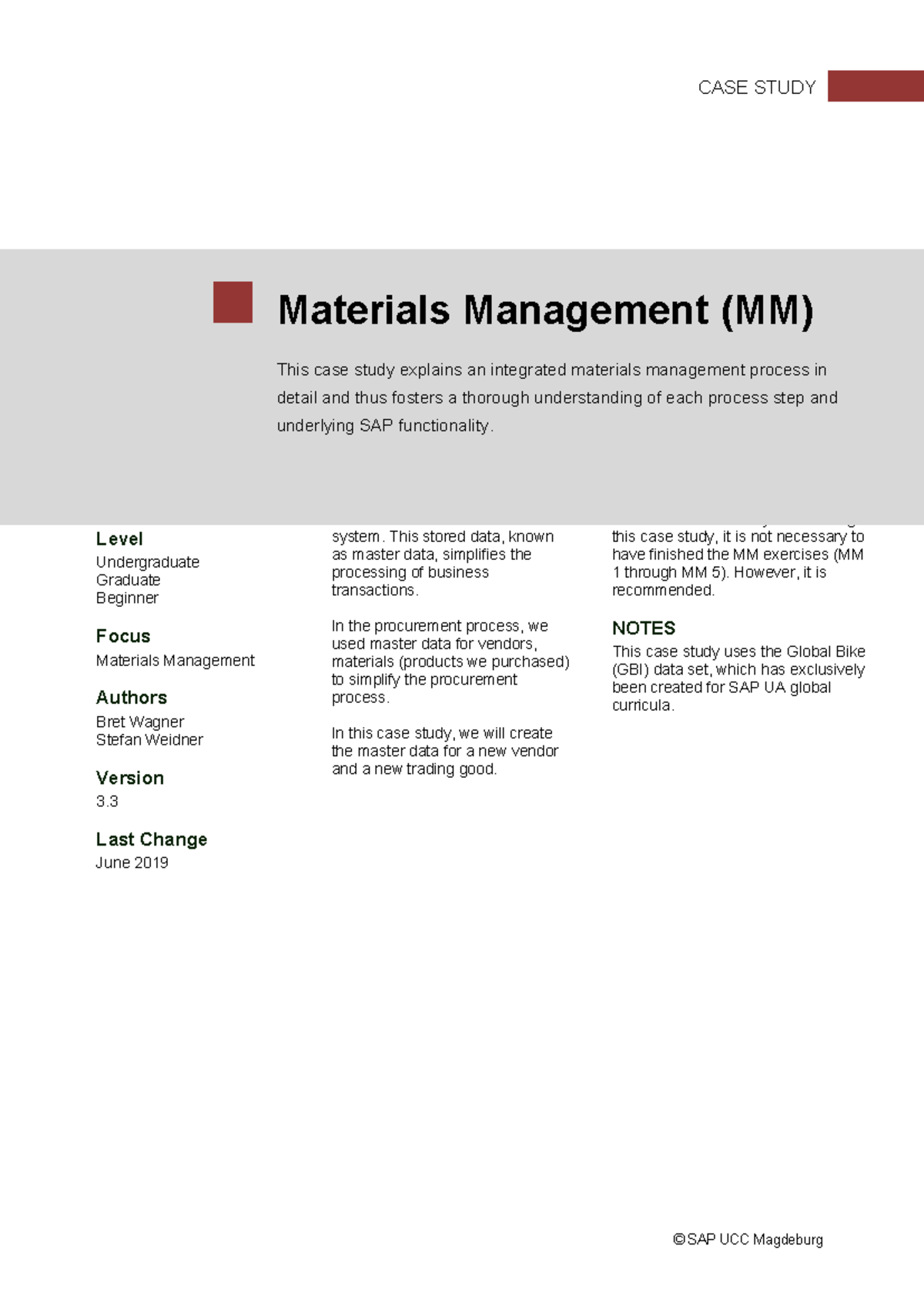 CASE STUDY MM: Integrated Materials Management Process for GBI - Studocu