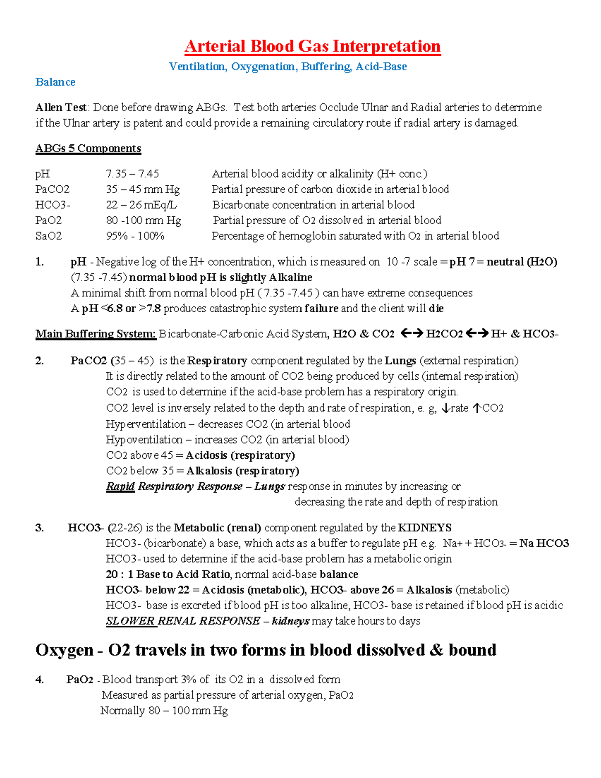 ABG Interpretation: Ventilation, Oxygenation, and Buffering (NUR 101 ...