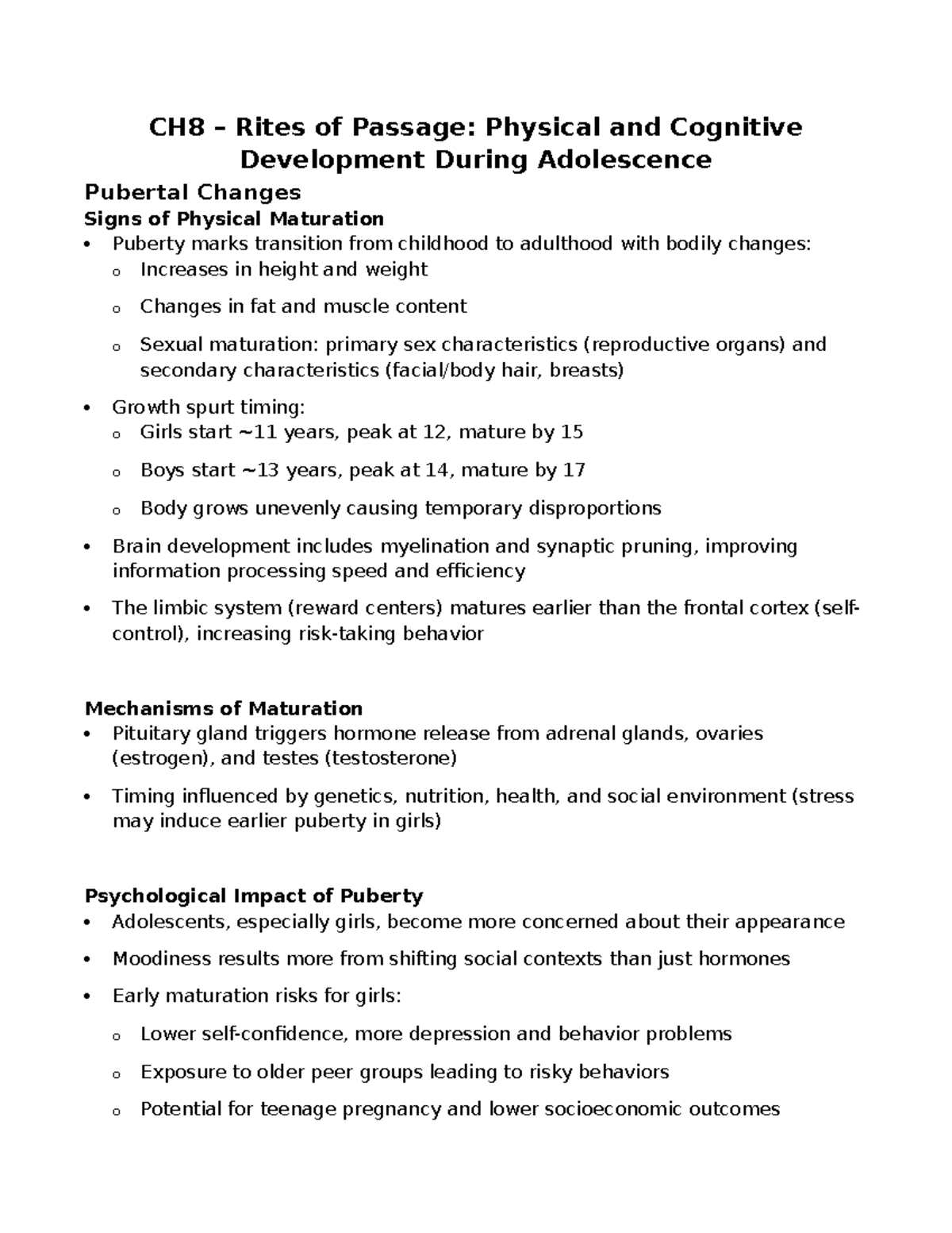 CH8 - Rites of Passage: Physical & Cognitive Growth in Adolescence ...