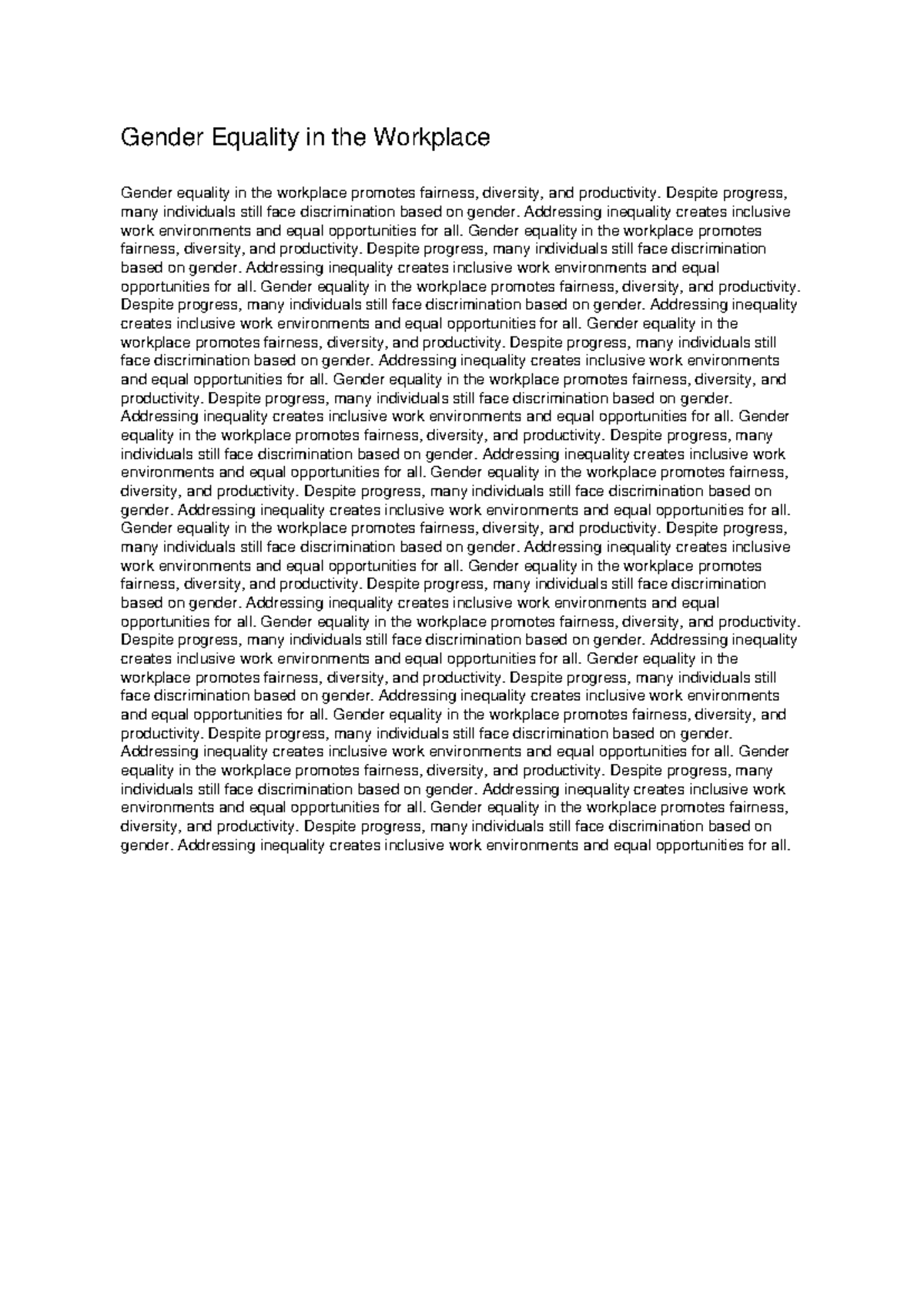 Gender Equality in the Workplace: Challenges and Opportunities - Studocu