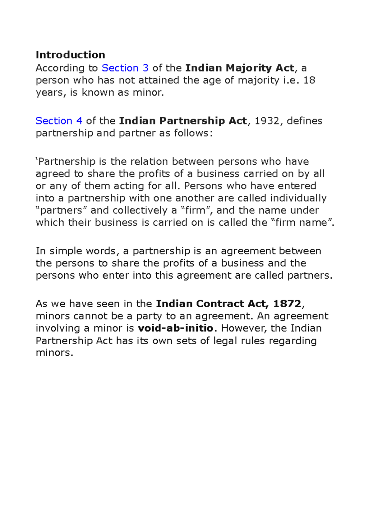 Indian Partnership Act: Minors and Their Rights in Partnership - Studocu