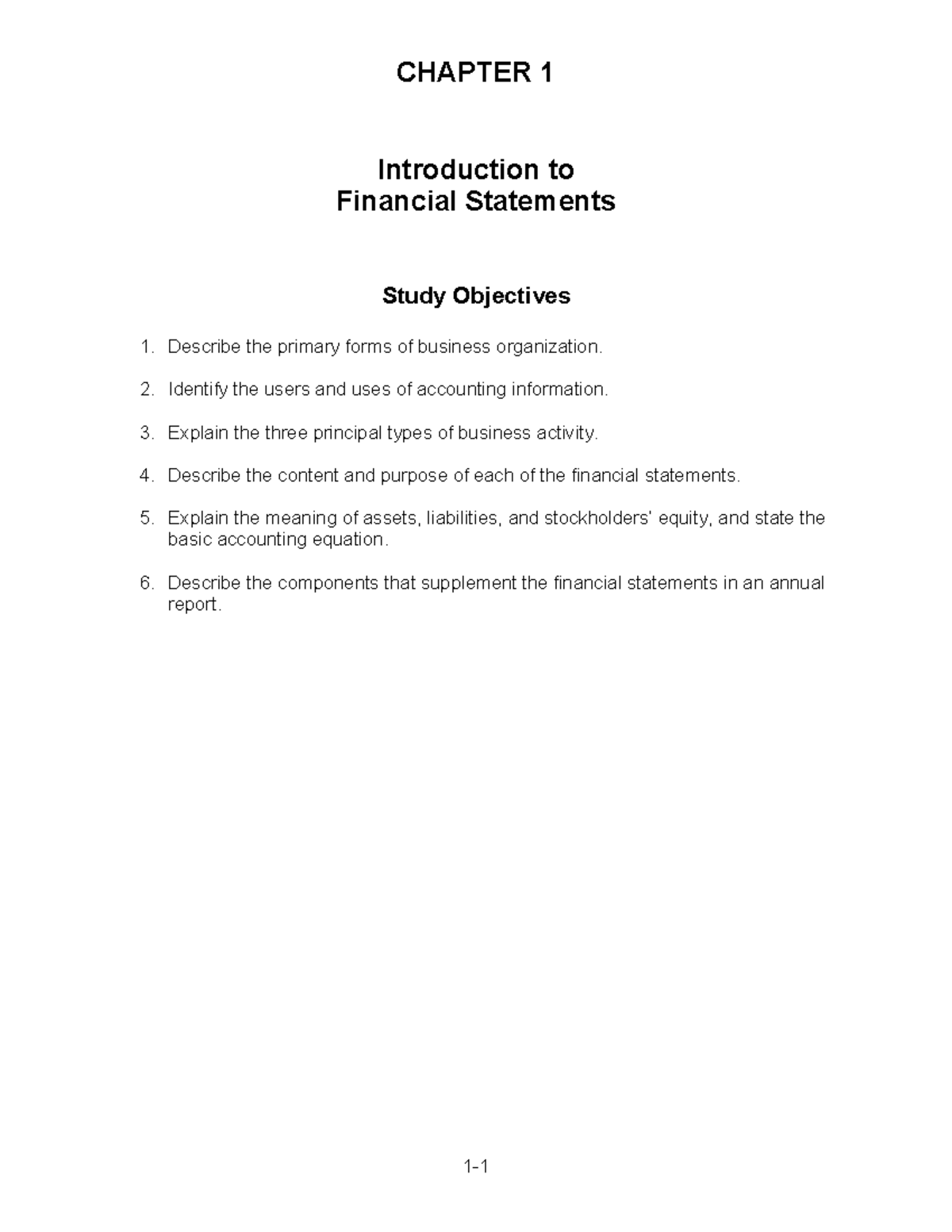 Chapter 1 Financial Statements: Key Concepts & Study Objectives - Studocu
