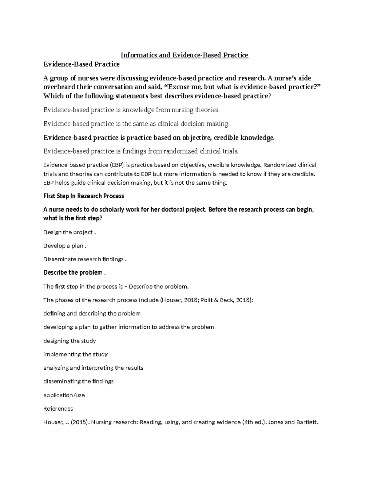 Nr 360 Week 6 Edapt Answers - Informatics and Evidence-Based Practice ...