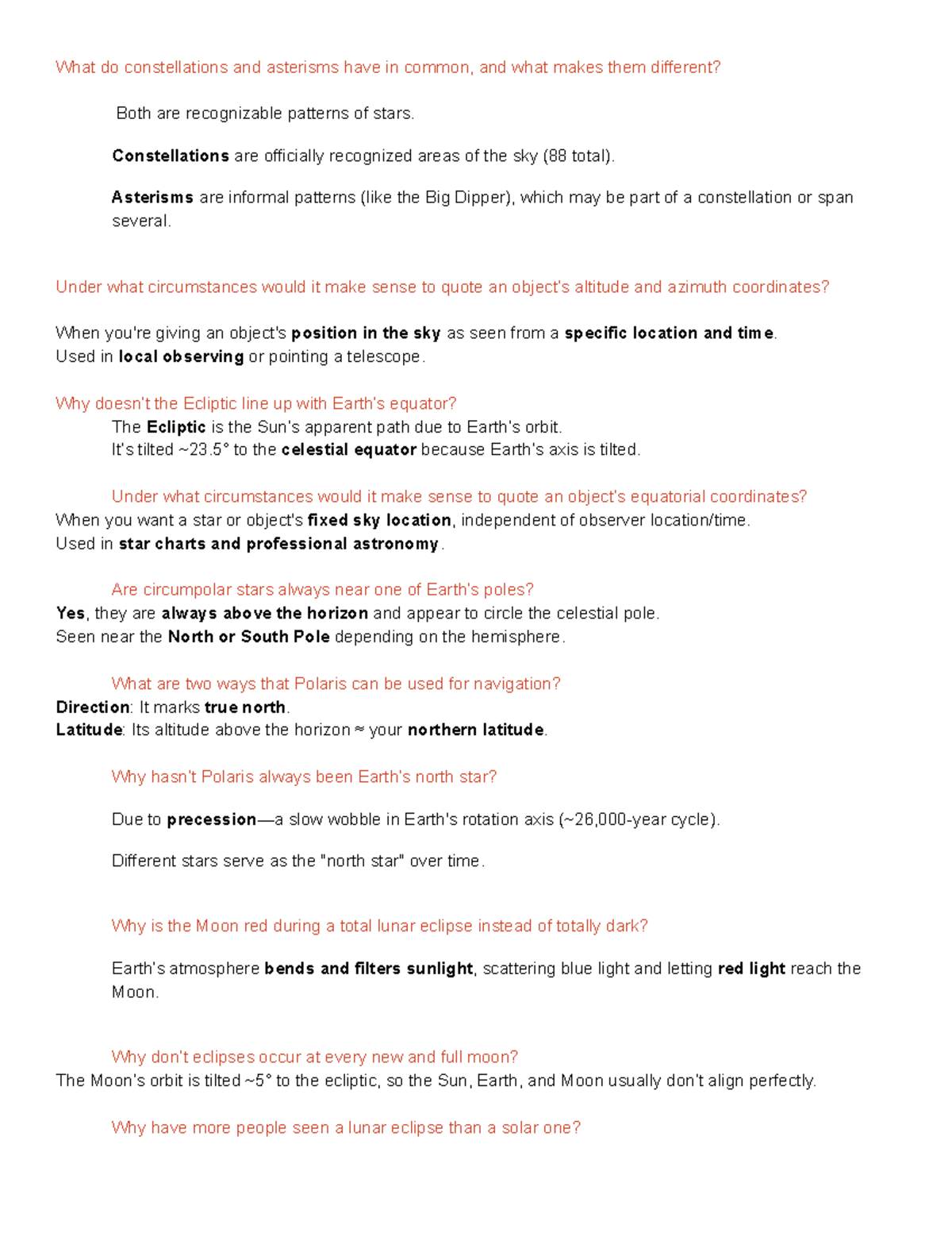 Astronomy 101 - Module 1 Study Guide: Constellations & Eclipses - Studocu