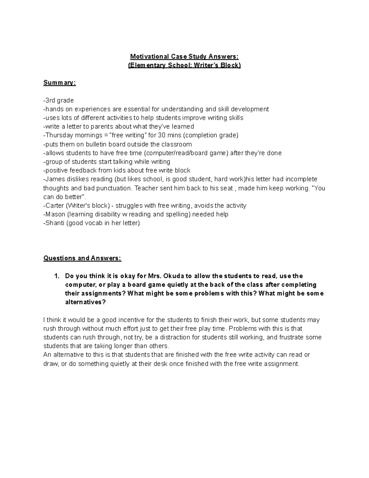 Elementary School Case Study: Overcoming Writer’s Block Strategies ...