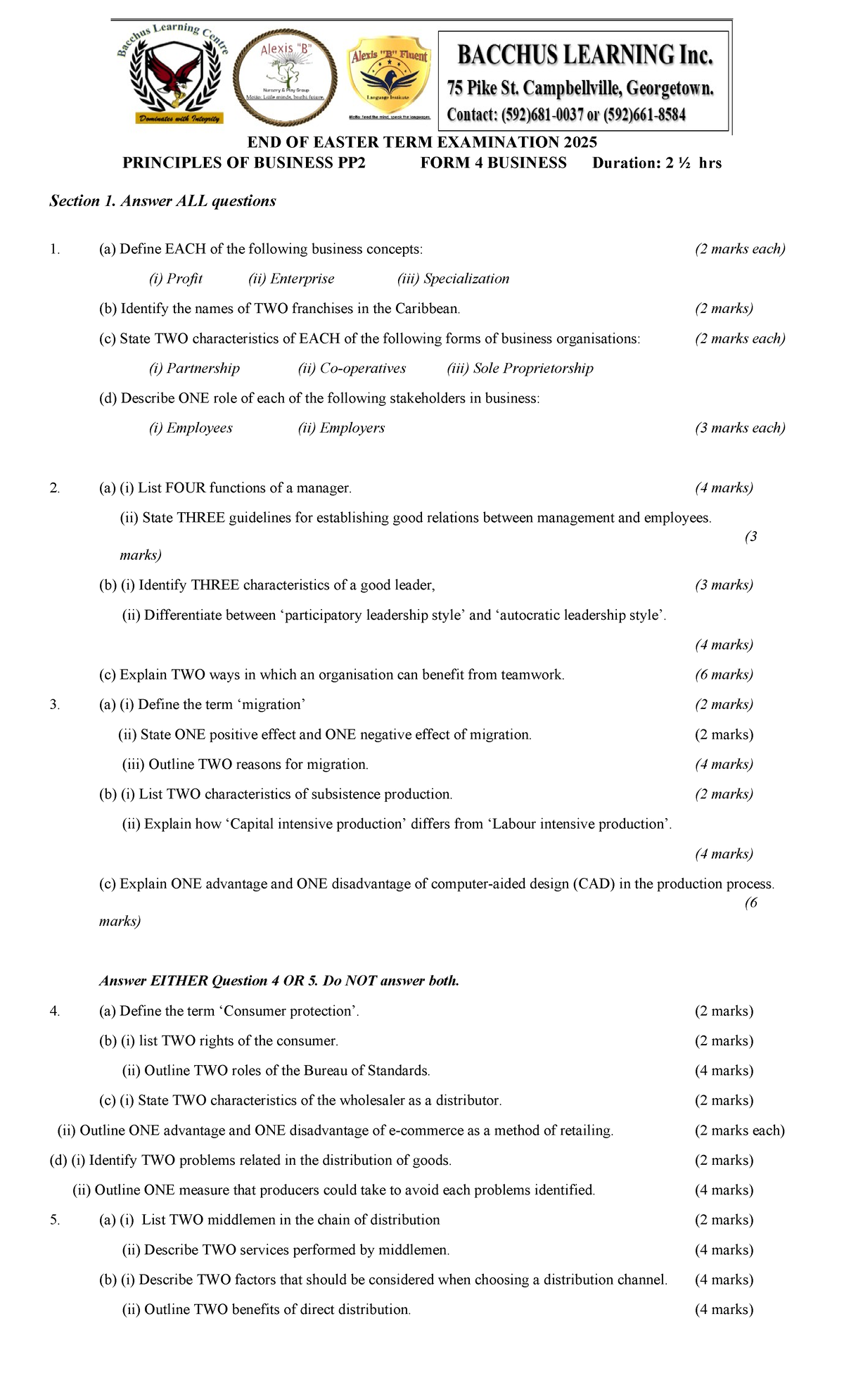 POB 2025 End of Term Exam Review - Principles of Business PP2 Form 4 ...