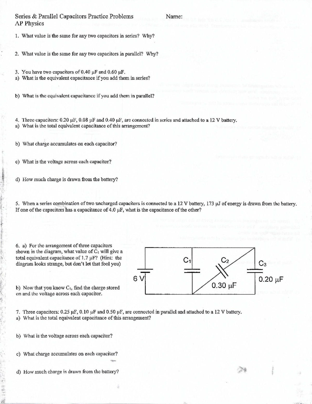 Phys 1402 Practice Problems on Series and Parallel Capacitors - Studocu