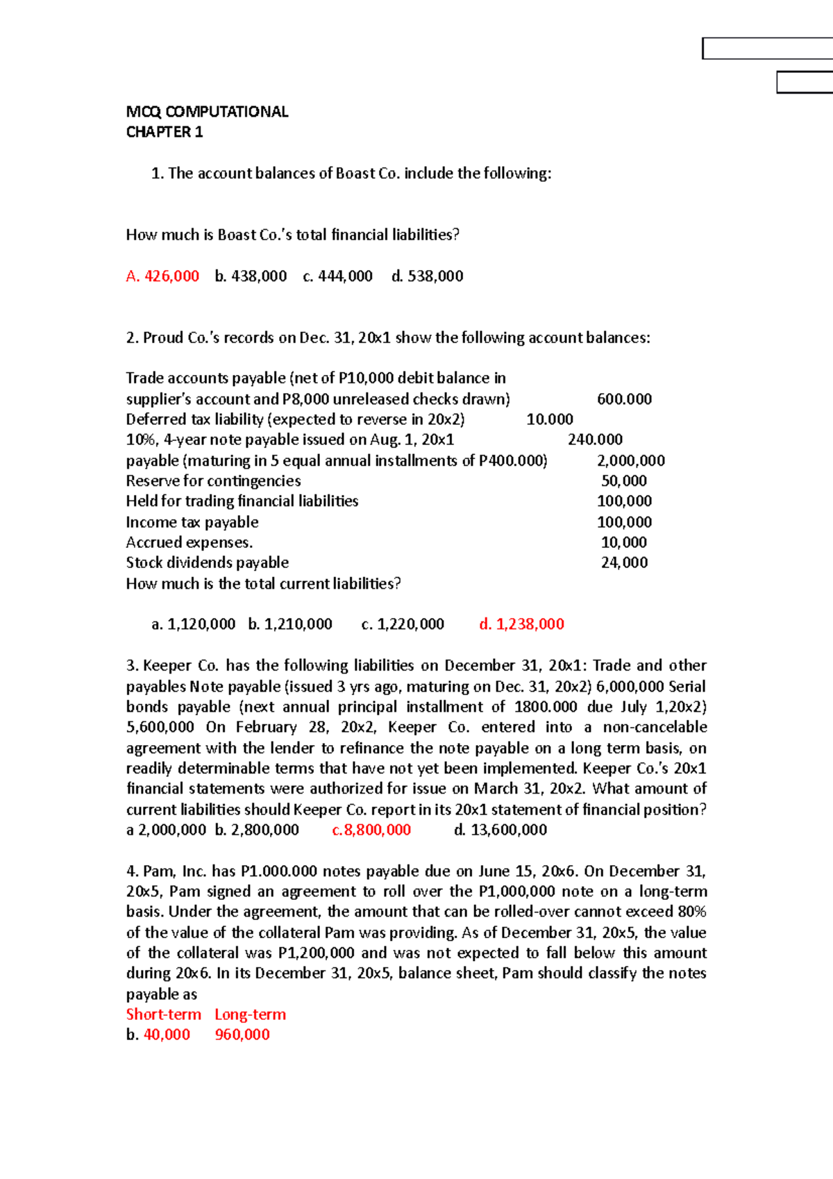 IA MCQ Computational - Chapter Review and Practice Questions - Studocu