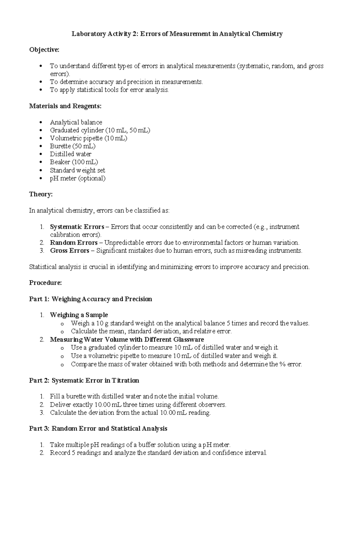 Laboratory Activity 2 - Measurements in Analytical Chemistry ...