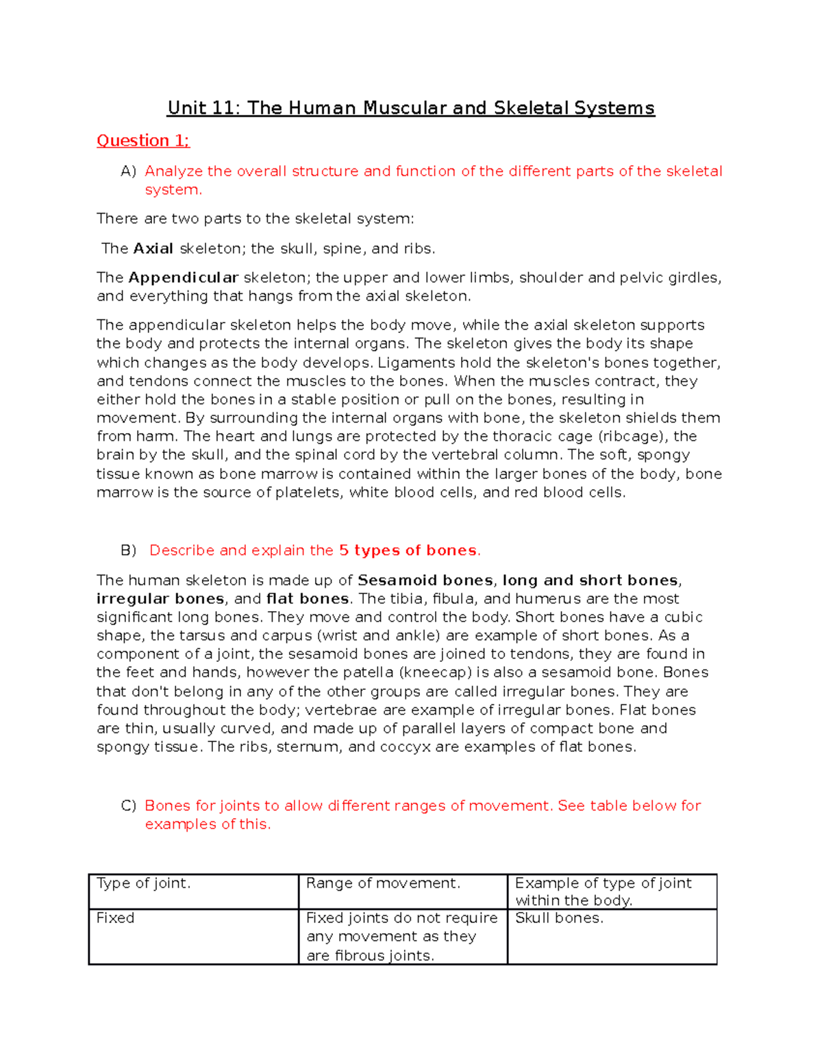 Unit 11: Exploring the Human Muscular and Skeletal Systems - Studocu