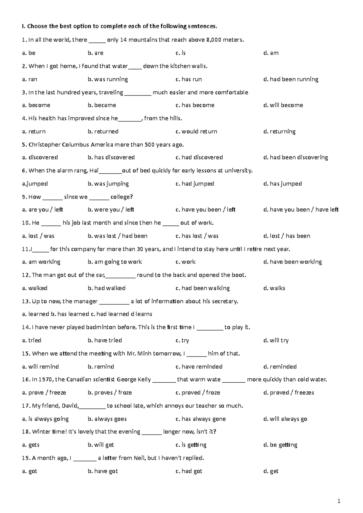 Exercise - ABC: Sentence Completion Practice for English Grammar - Studocu