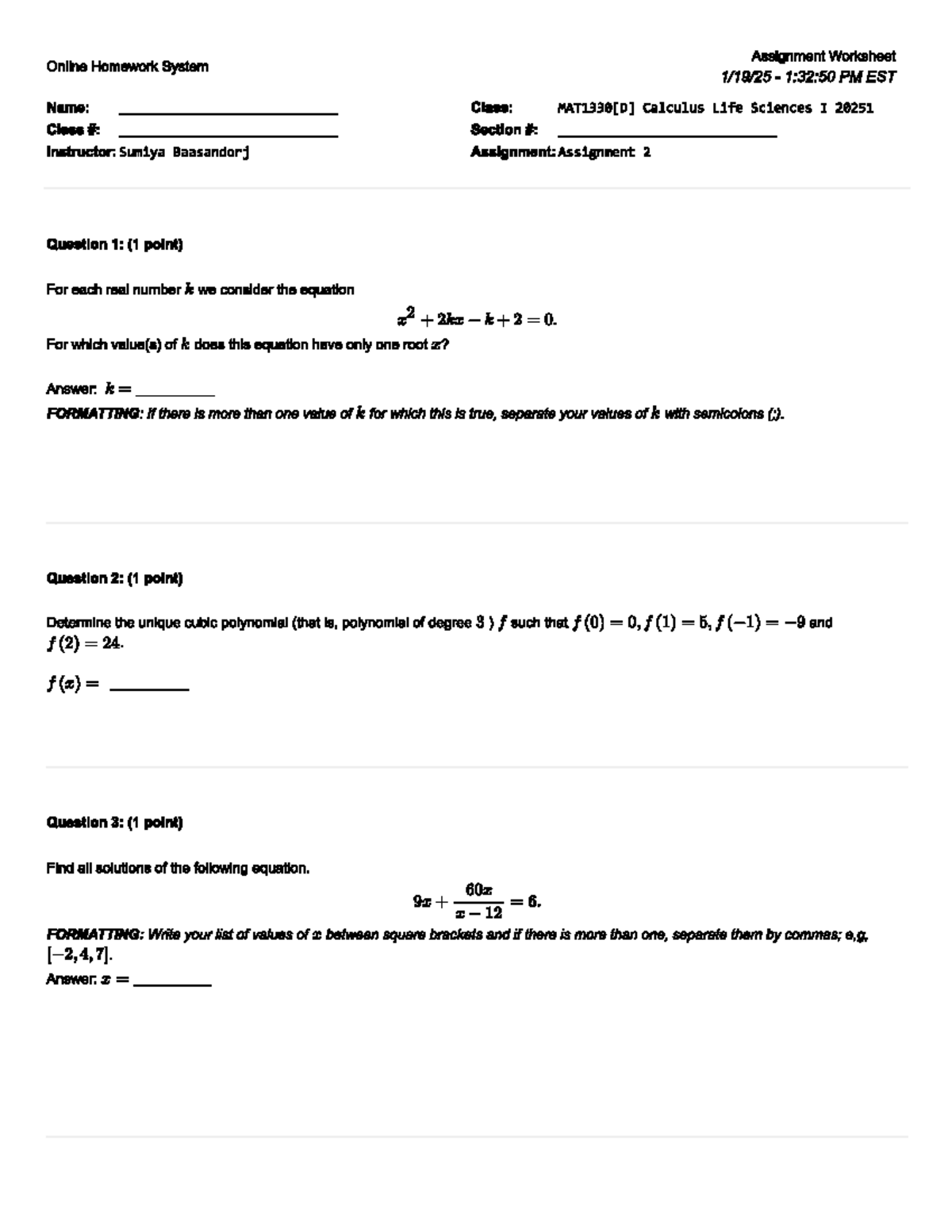 Assignment 2 MAT - Practice questions - Assignment Worksheet Online ...