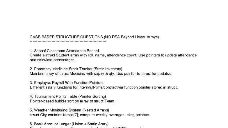 CSE 101: Structure Questions & Code Samples (No DSA Beyond Linear ...
