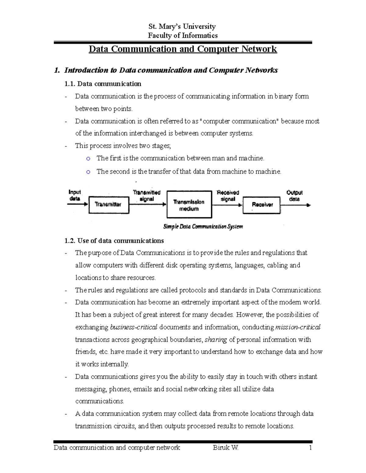 Data Communication and Computer Network chapter 1 - Faculty of ...