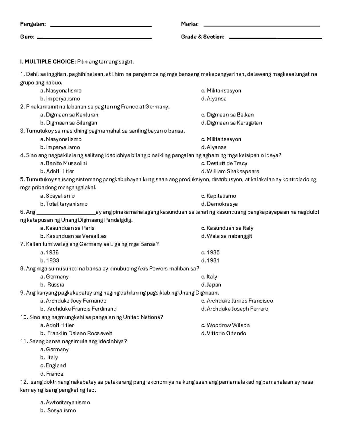 Exam - ap8 - 4th Quarter Summative Test in Araling Panlipunan - Studocu