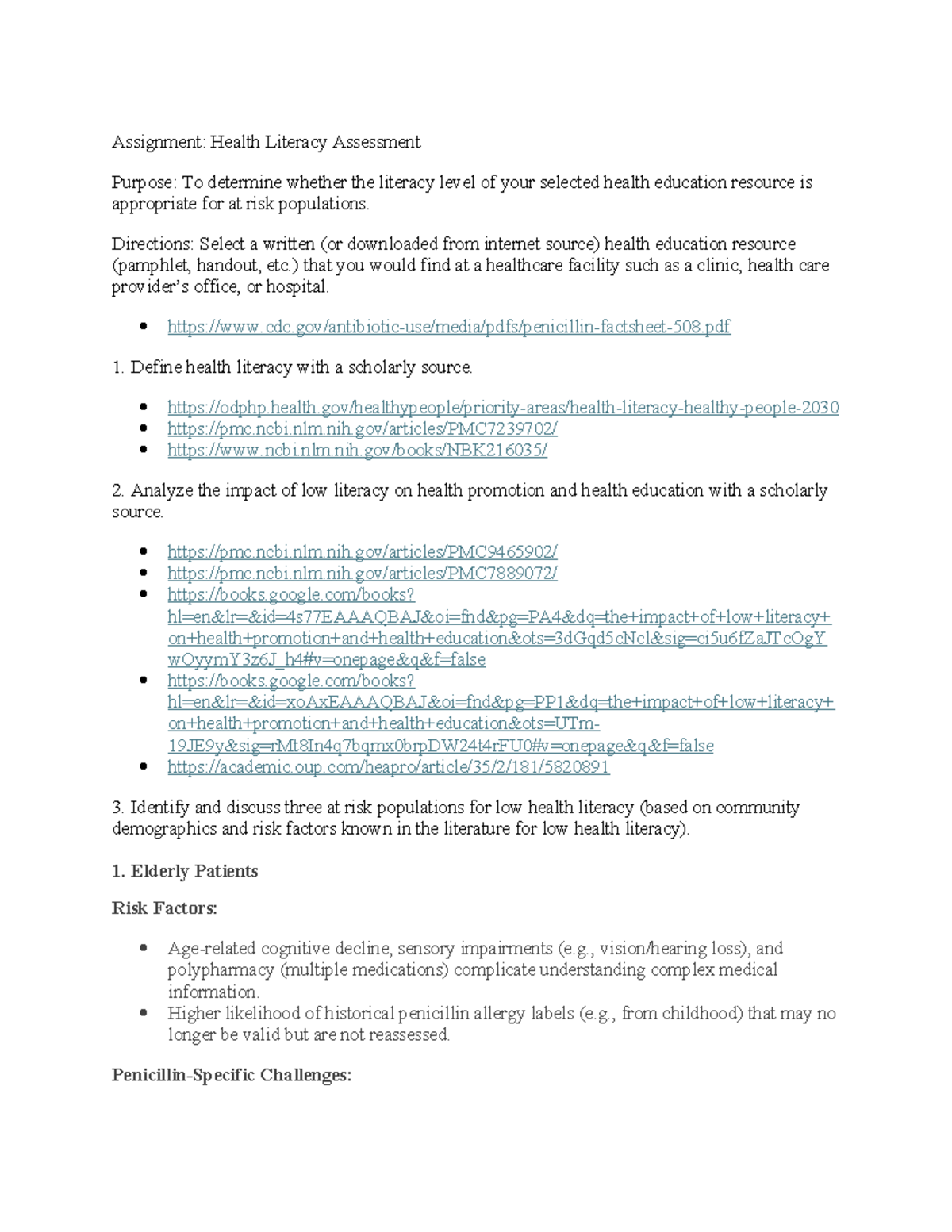 Health Literacy Assessment: Evaluating Resources for At-Risk ...