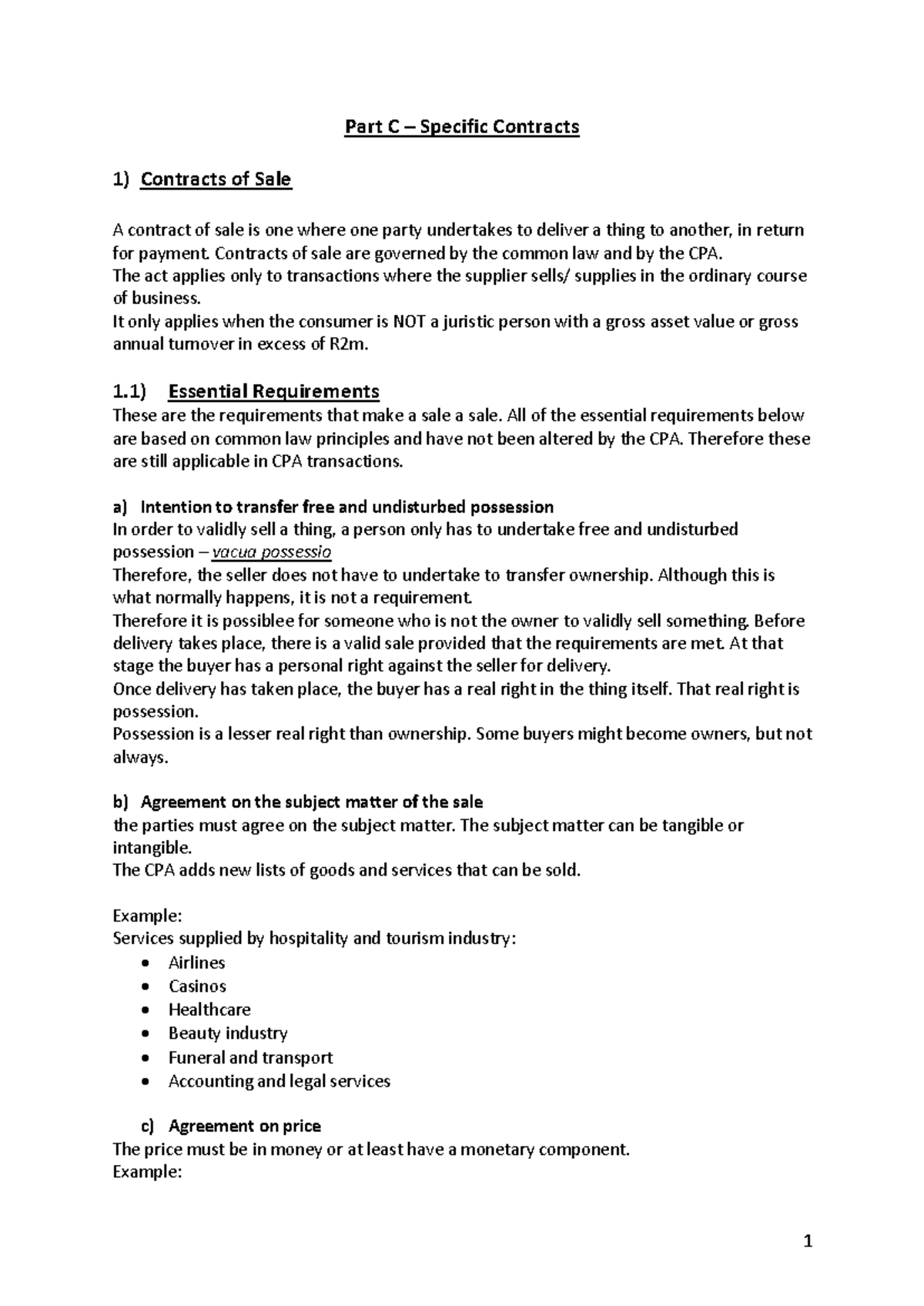 CML 101: Part C - Specific Contracts Overview and Key Principles - Studocu