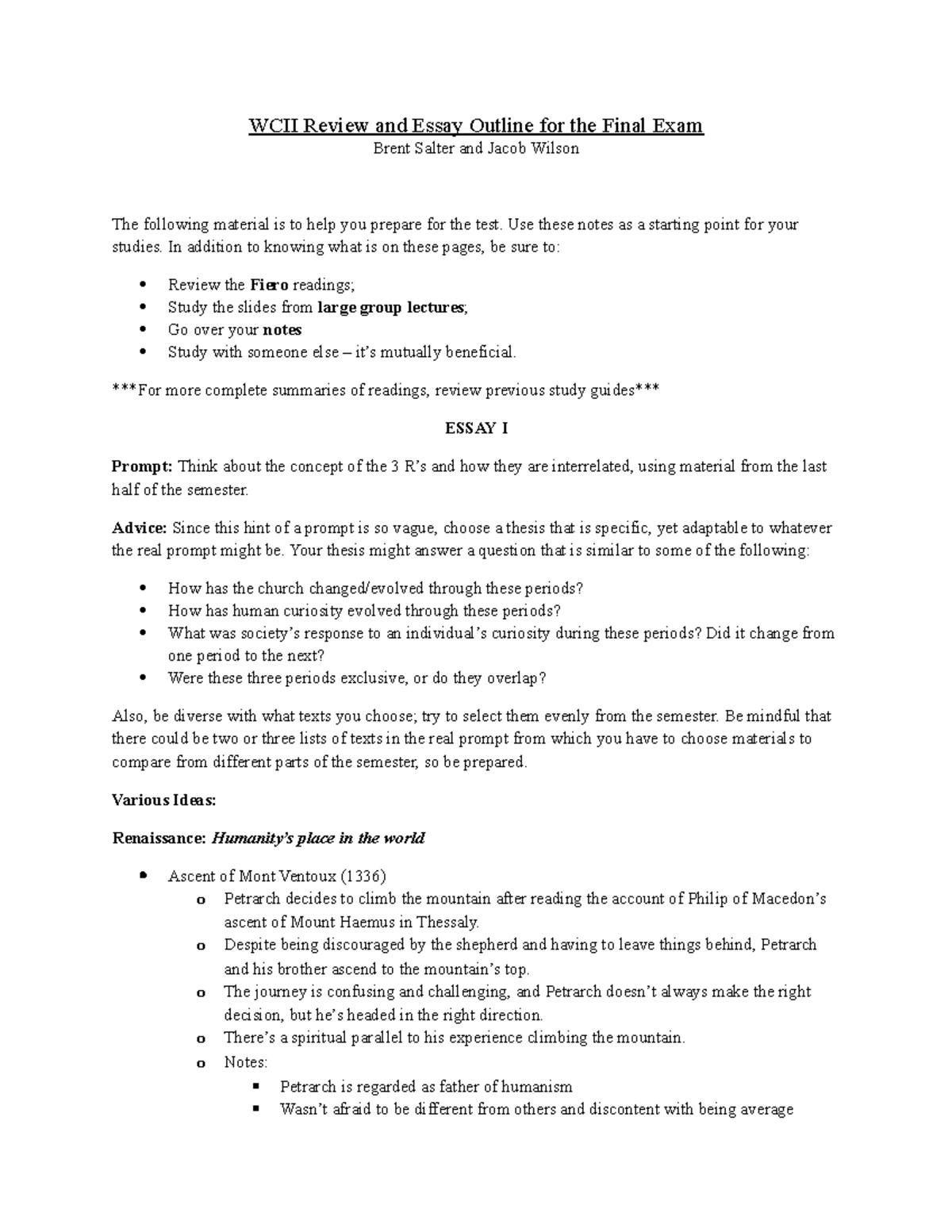 Essay "Answers for all of the final exam essays (9 pages, 2 essays ...