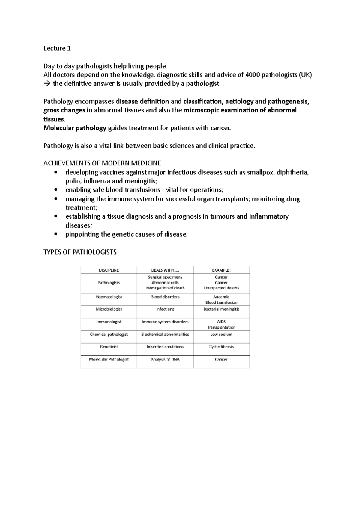 Lecture 1 - introduction to pathology - Lecture 1 Day to day ...