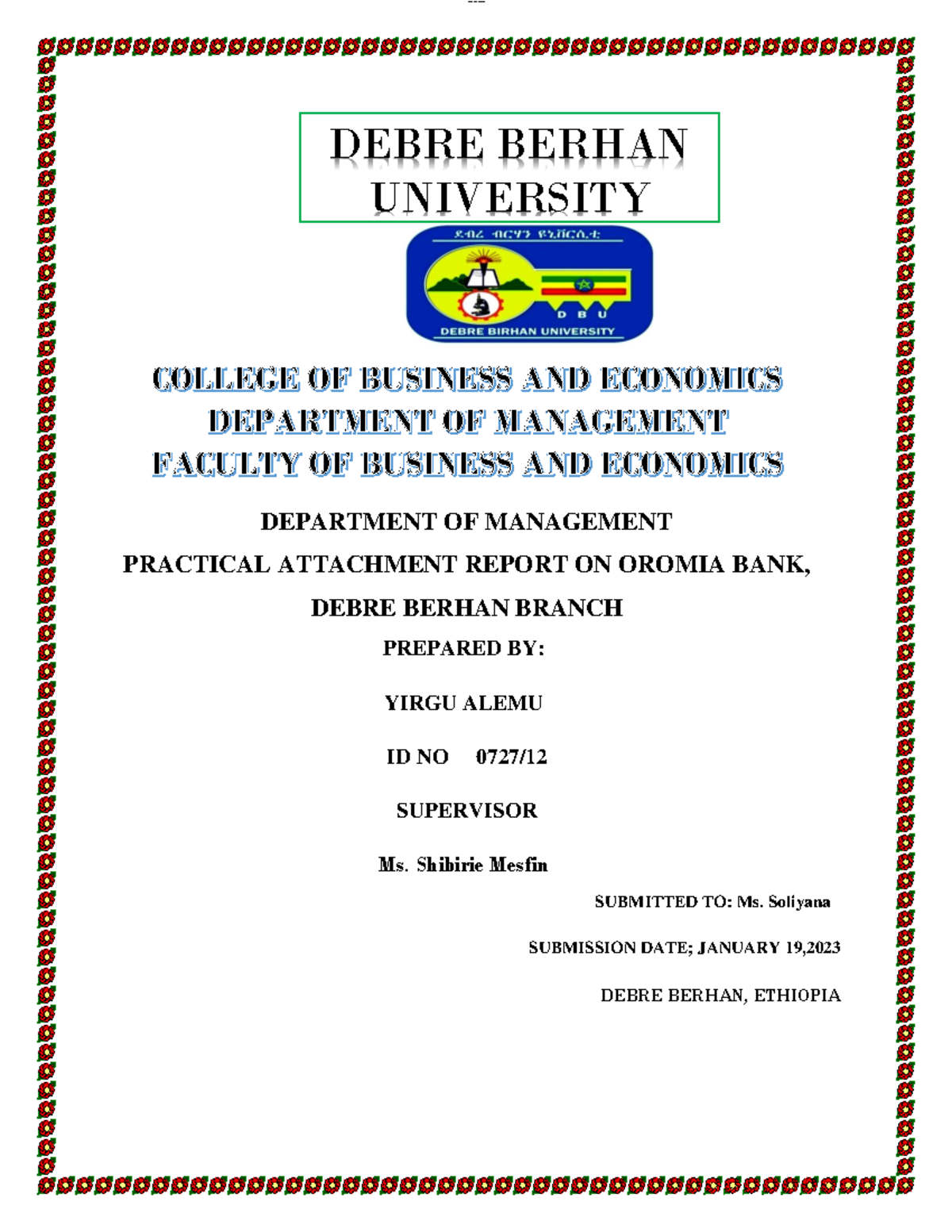 Internship Report on Oromia Bank (OIB): Insights and Observations 2024 ...