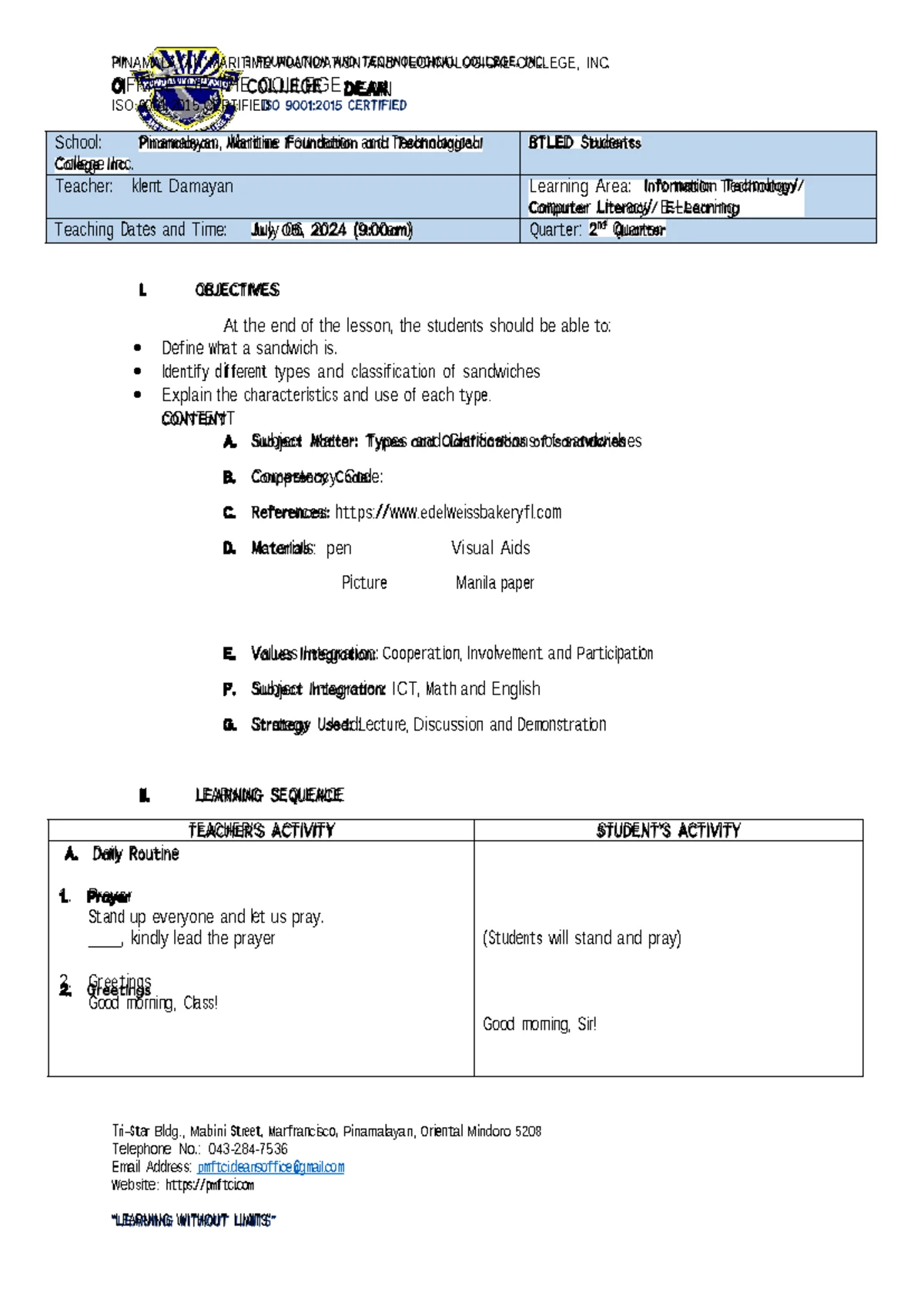 Detailed Lesson Plan: EAPP Text Structures for Grade 11 STEM - Studocu