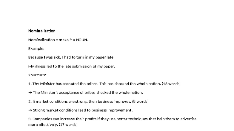 WRI 101: Nominalization Techniques and Examples for Writing - Studocu