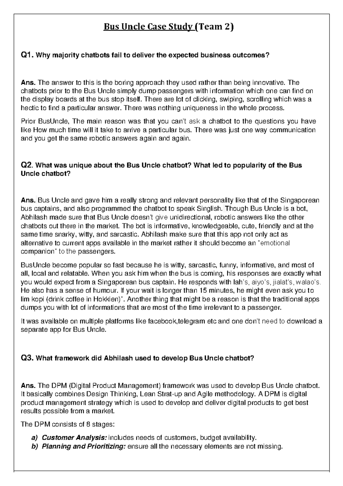 Bus Uncle Case Study A1: Insights on Chatbot Innovation and Popularity ...