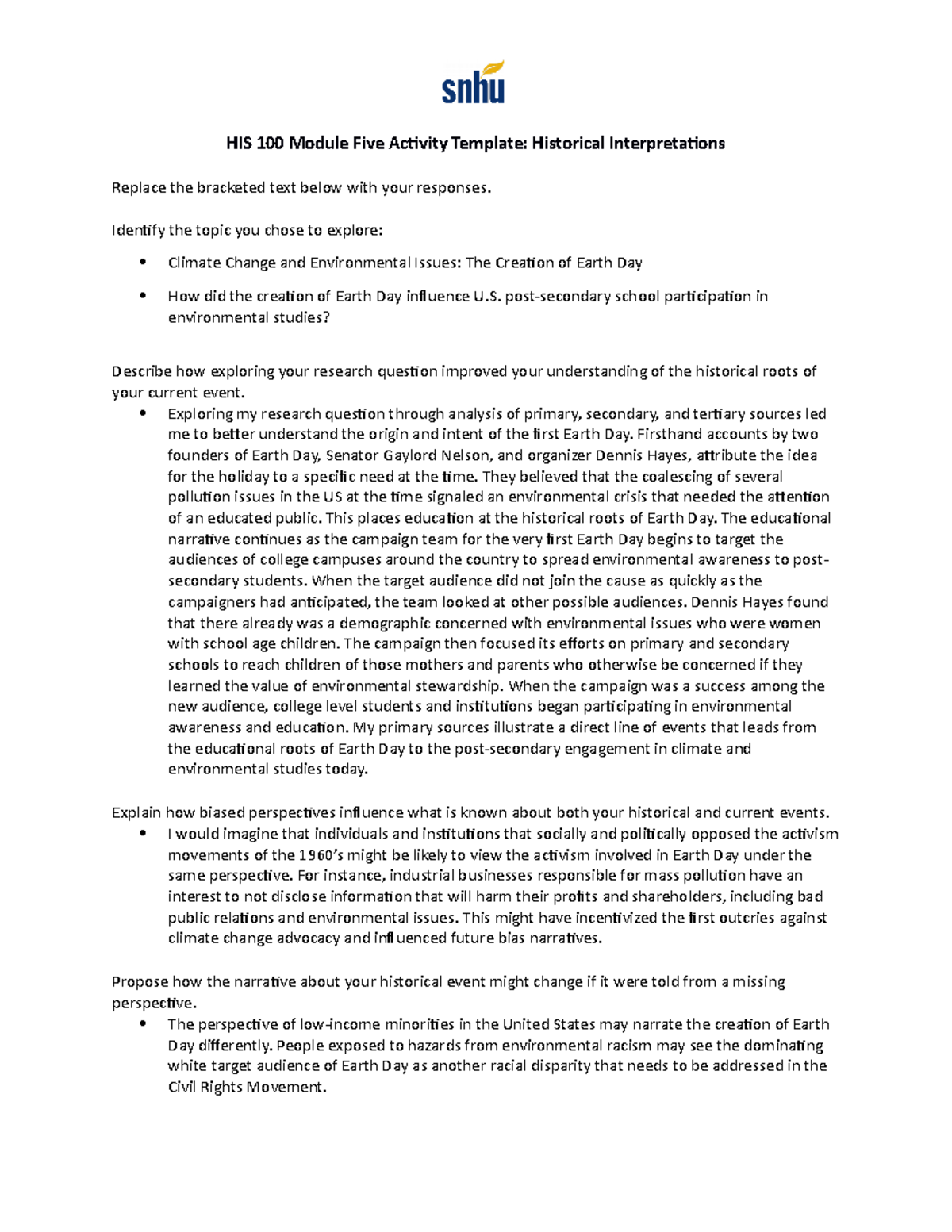 HIS 100 Module Five Activity Template - Identify the topic you chose to ...