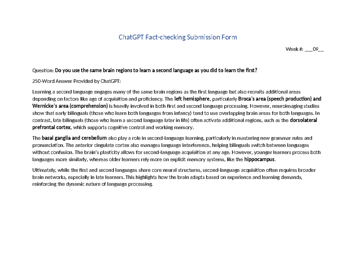 Chat GPT Fact-checking Assignment - ChatGPT Fact-checking Submission ...