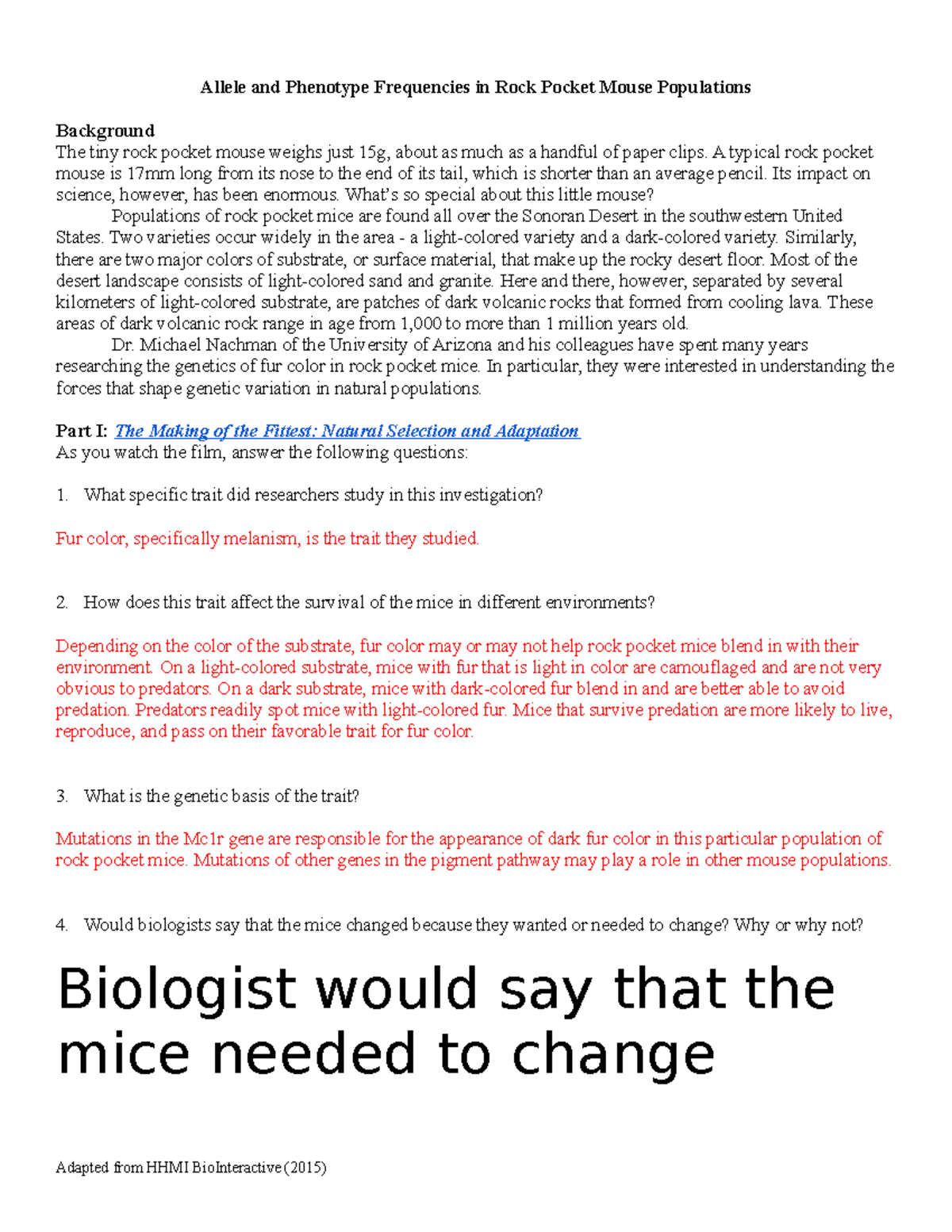 Allele and Phenotype Frequencies in Rock Pocket Mouse Populations ...