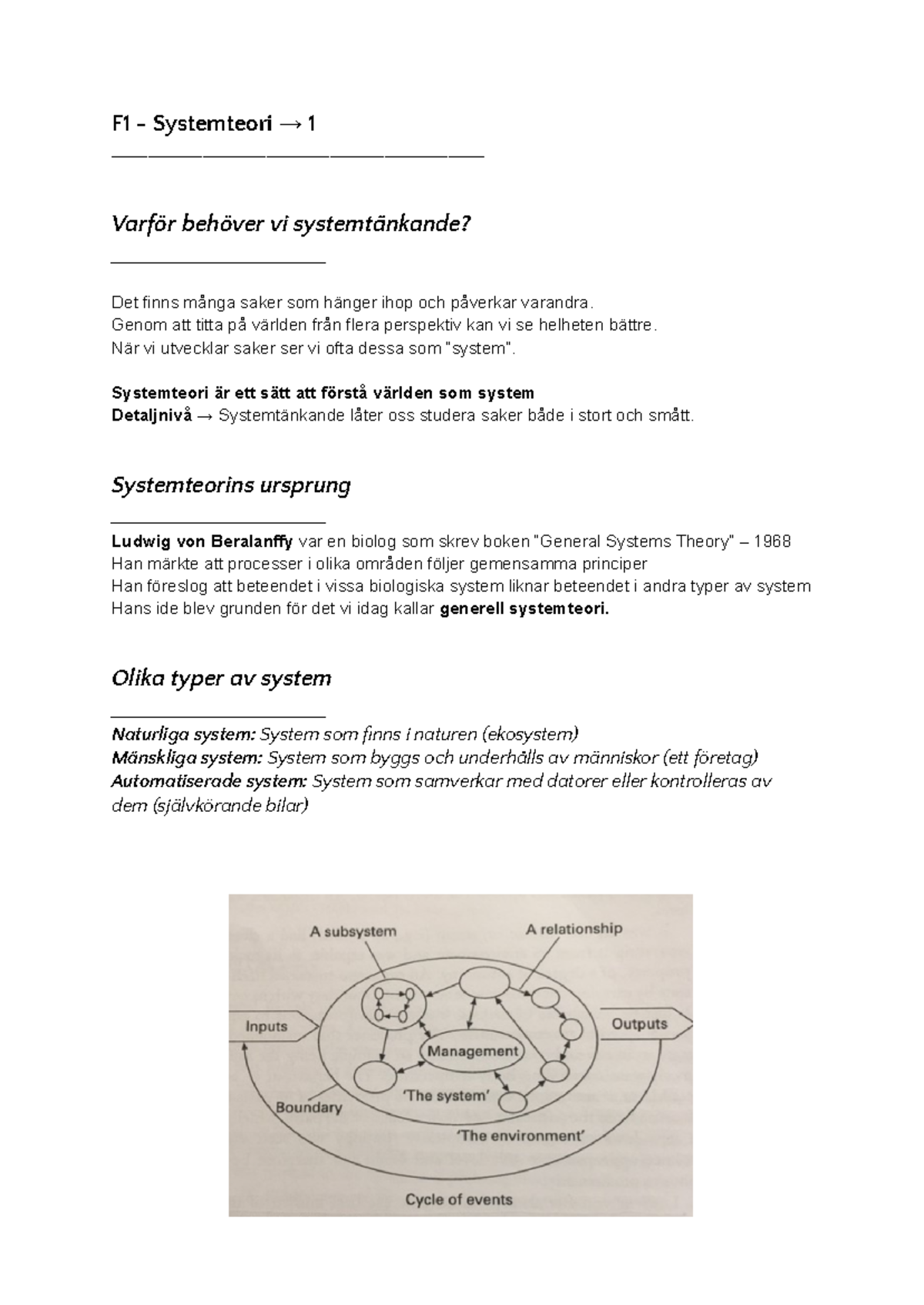 System och organisationsteori - f1 - F1 - Systemteori → 1