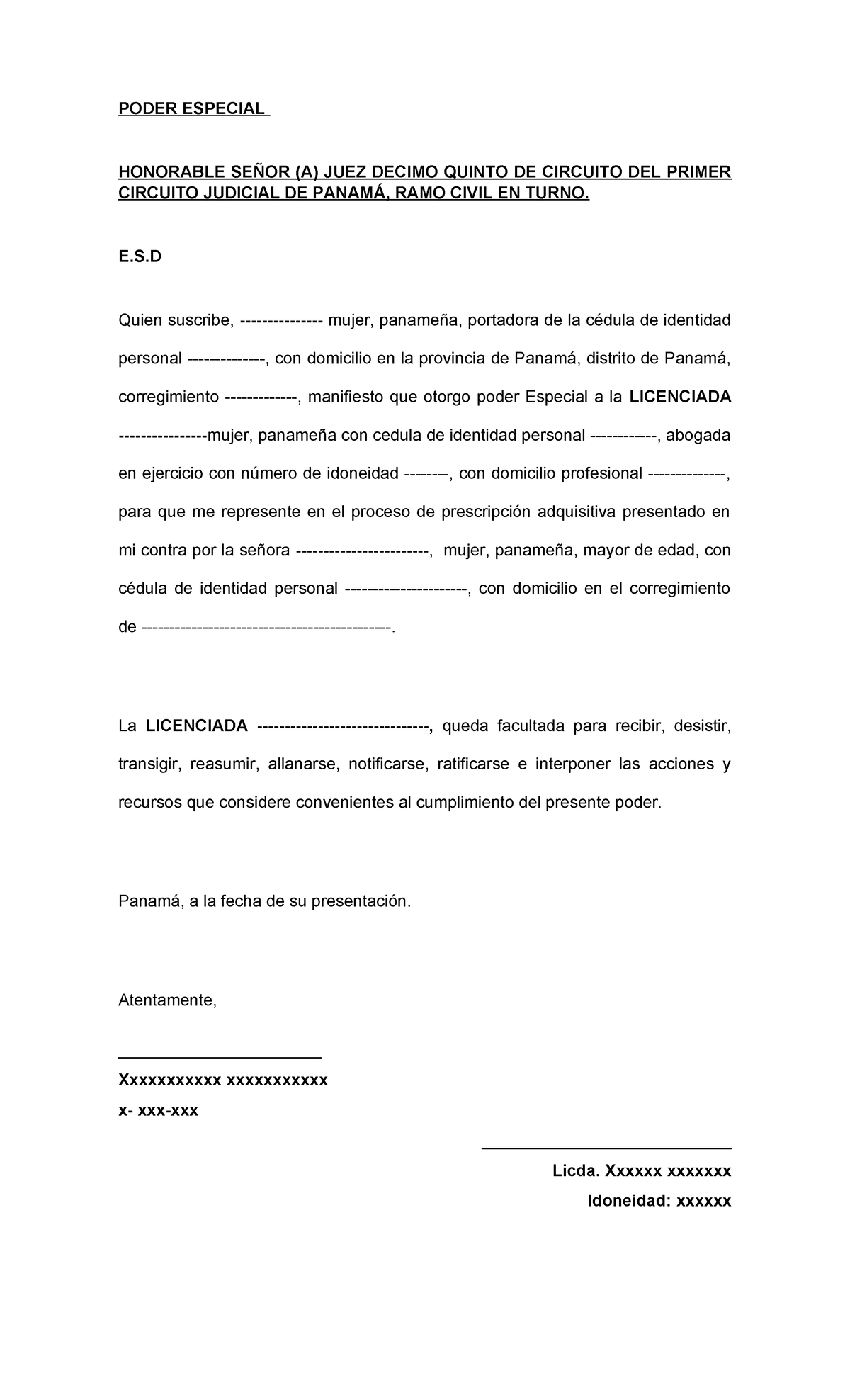 Formato de Poder Especial para Representación Legal en Panamá - Studocu