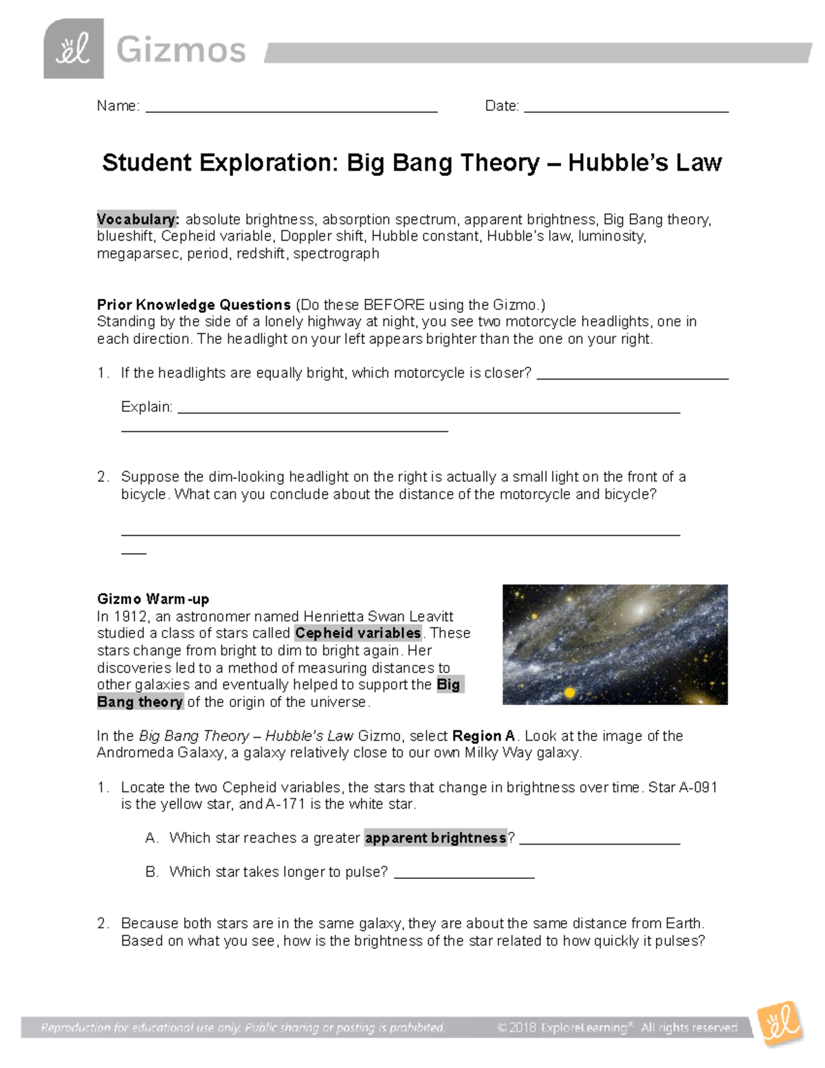 Big Bang Theory - Hubble's Law Lab Exploration (SE) - Studocu