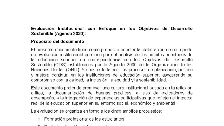 Reporte de Evaluación Institucional: Enfoque ODS 2030 - Studocu