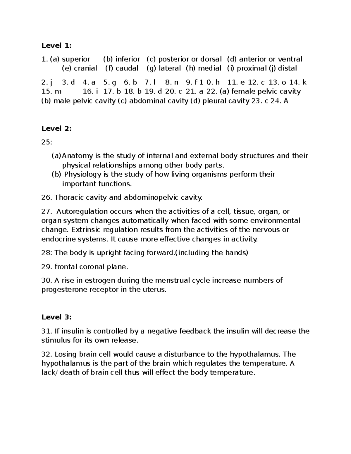 HW anatomy - hw notes - Level 1: (a) superior (b) inferior (c ...