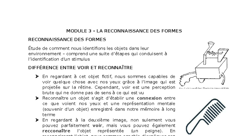 Module 3 - Reconnaissance des Formes et Théories Associées - Studocu