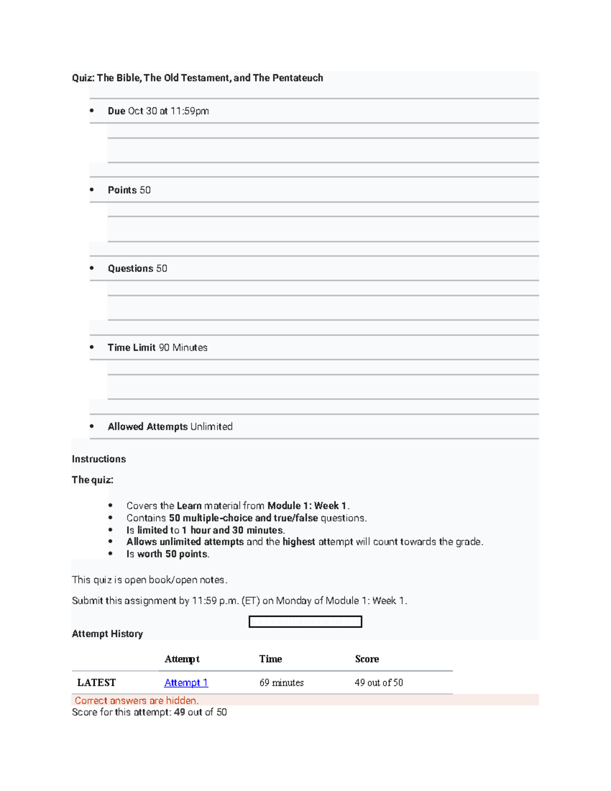 Bible 104 Quiz 1: Old Testament & Pentateuch Overview - Studocu
