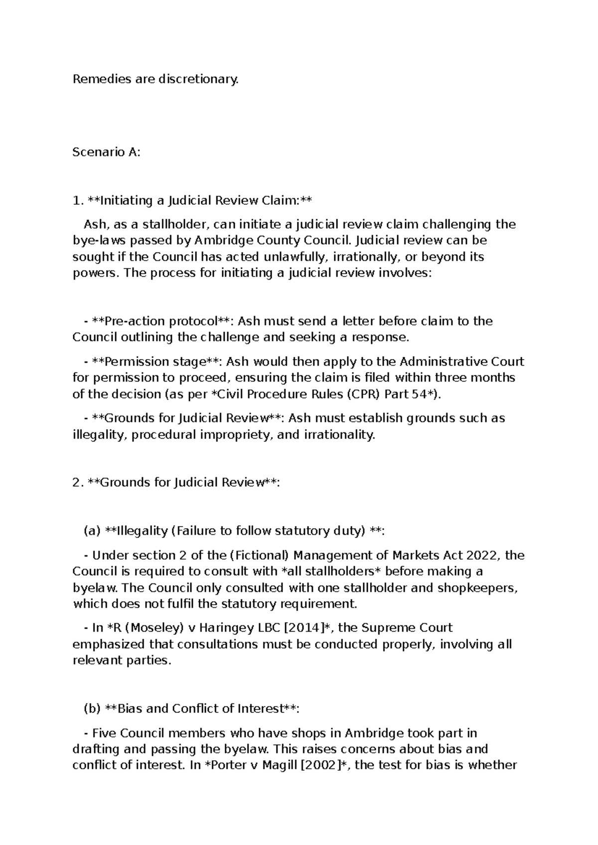 JR and Grounds of Remedy - Remedies are discretionary. Scenario A ...