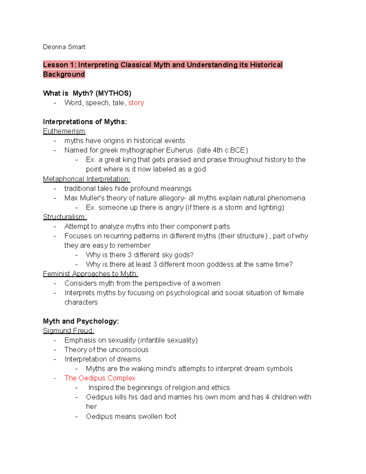 Interpreting Classical Myth: Historical Context & Themes (CAMS 45 ...