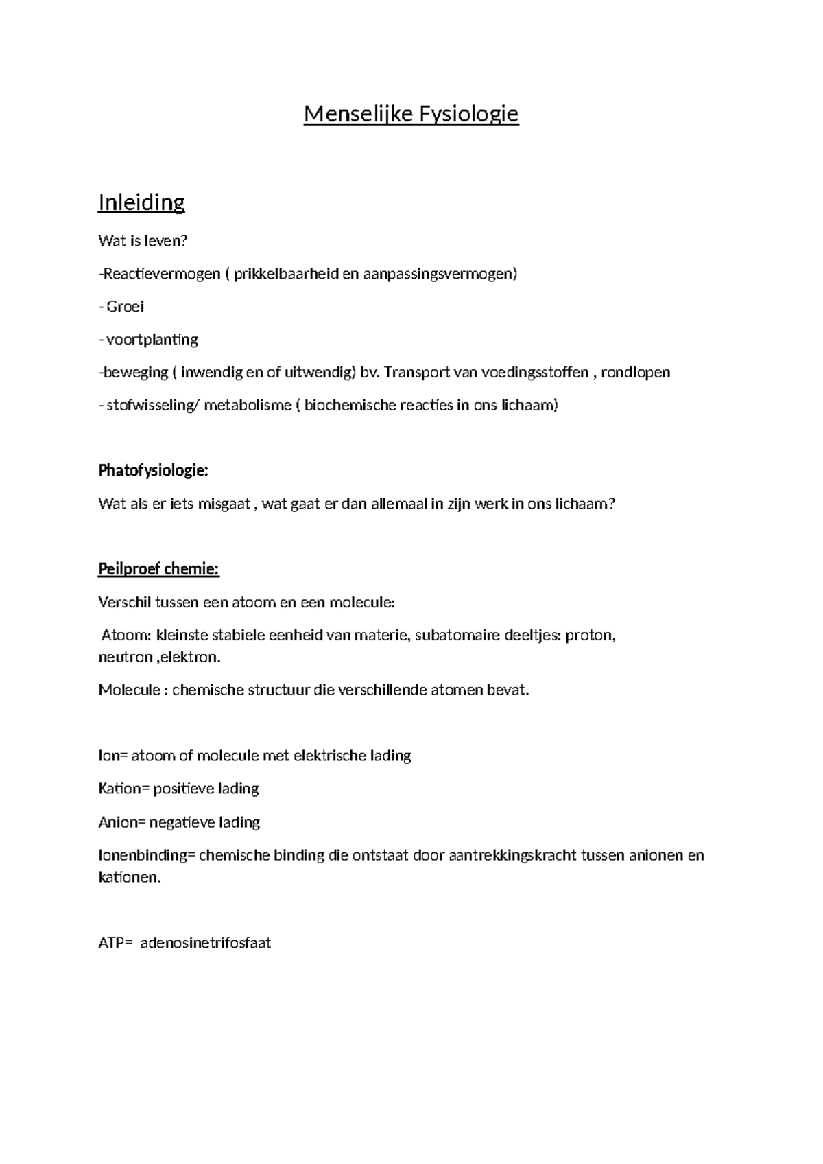 Menselijke Fysiologie 1: Inleiding tot Leven en Celstructuur - Studocu