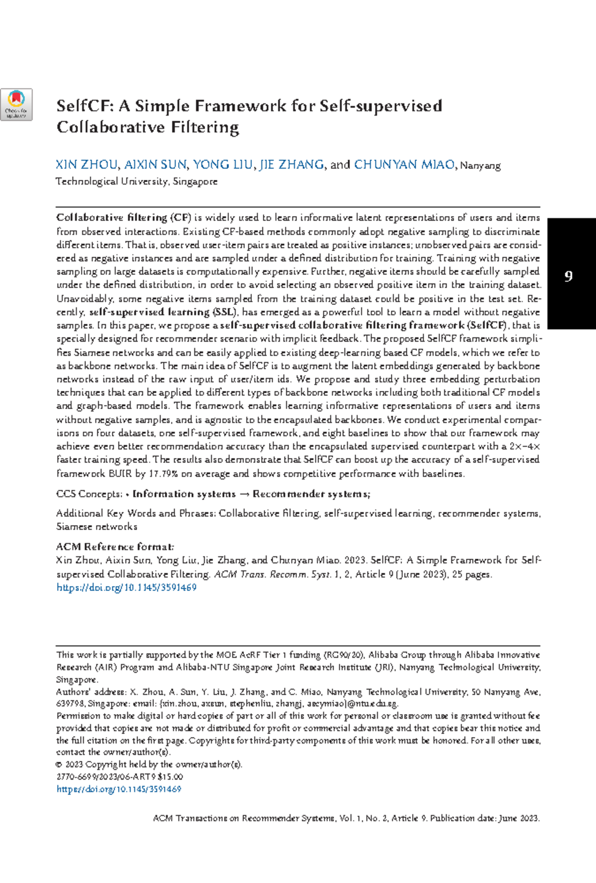 Zhou et al 2023 Self CF - course material - 9 SelfCF: A Simple ...