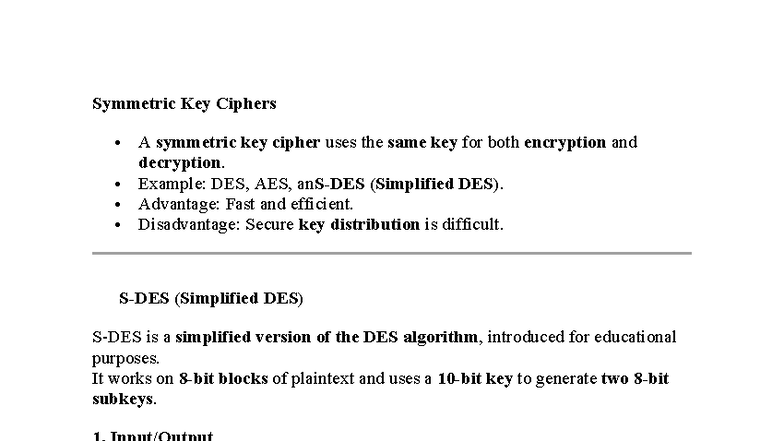 Symmetric Key Ciphers Explained - CS101 Lecture Notes - Studocu