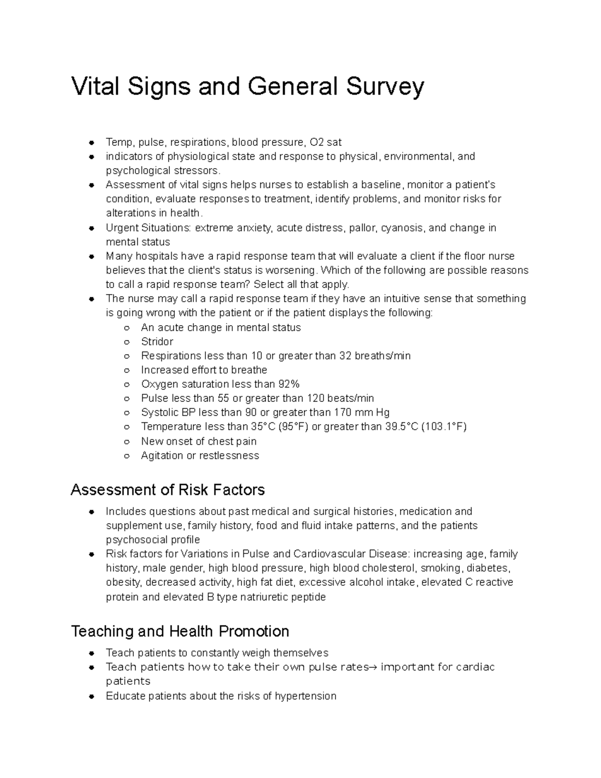 Vital Signs & General Survey: Chapter 5 Notes (Nursing) - Studocu