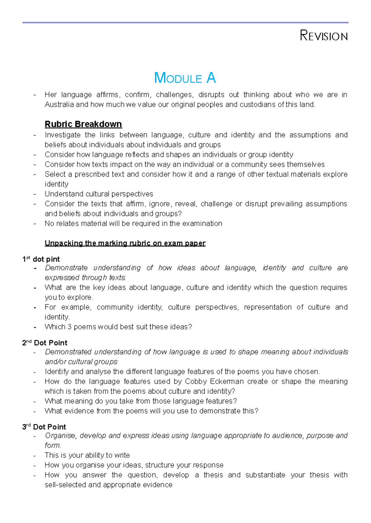 Module A Revision Notes: Language, Identity, and Culture Analysis - Studocu